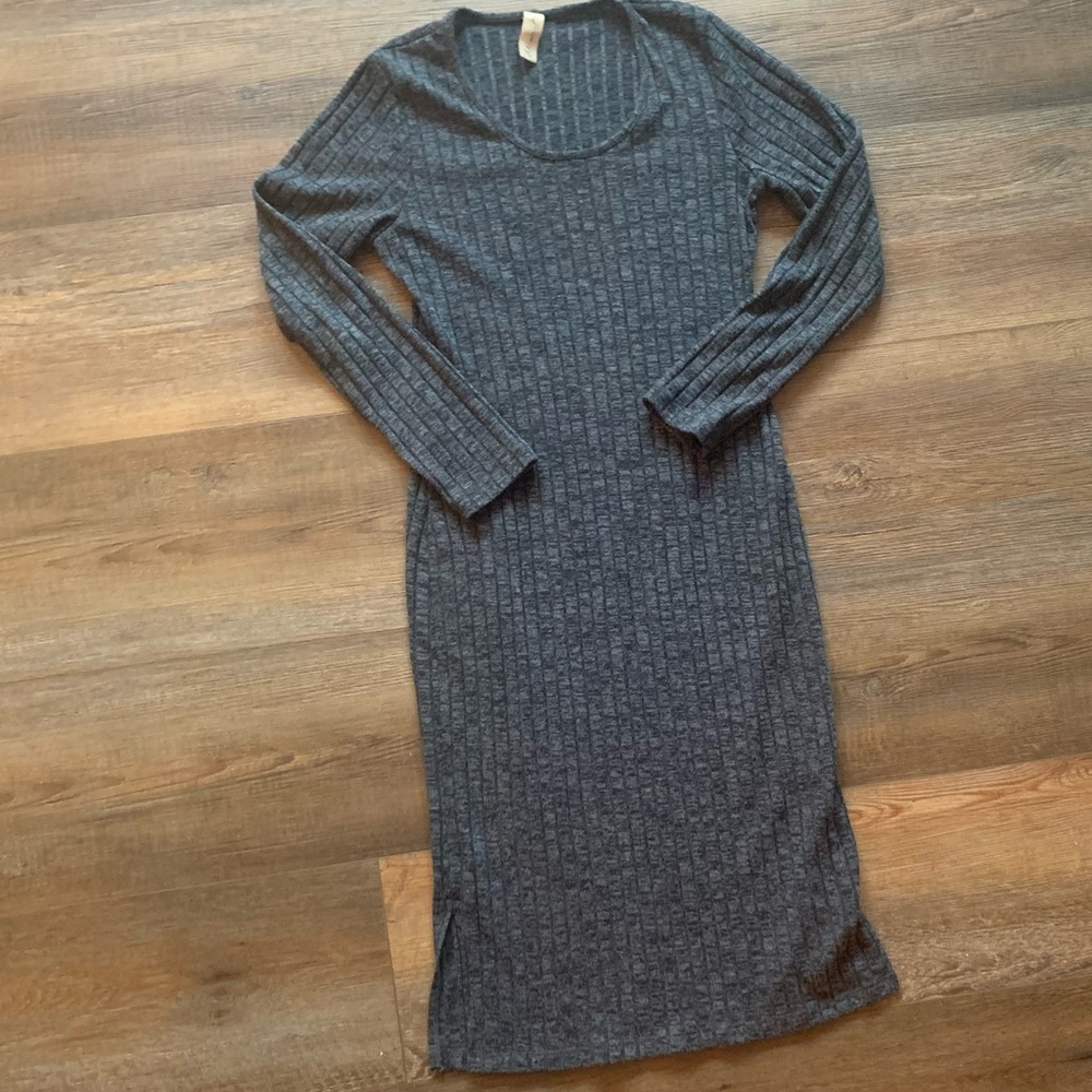 Alison Joy Ribbed Knit Midi Dress Long Sleeve Fitted - Gem